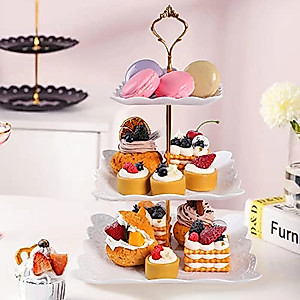 Barelove 3 Tier Plastic Cupcake Stand, Cake Display Tiered Serving Tray, 2 Pack Plastic Dessert Pastry Candy Platter Holder Tower for Wedding, Birthday, Tea Party, Baby Shower Decor (Square, White)