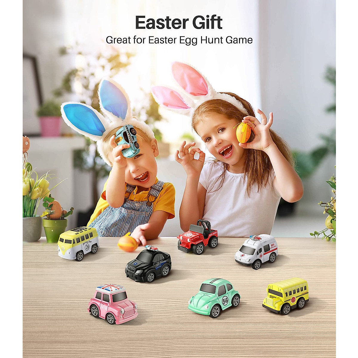 Geyiie Toys Pull Back Vehicles, Car Toy Play Set, Friction Powered Die-cast Small Cars Trucks for Boys Toy Girls Toddler Kids Party Favor Stuffers Fillers Age 3-8