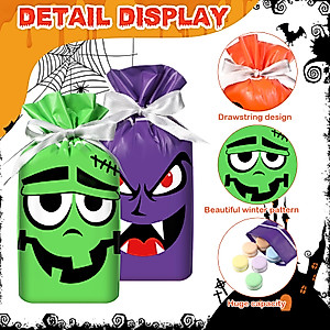 Teenyyou 50 Pcs Halloween Drawstring Treat Bags Halloween Candy Bag Halloween Plastic Snack Bag with Drawstring Halloween Theme Goodie Bag for Halloween Trick or Treat Party Favor Supplies