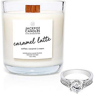 Caramel Coffee Latte Candle with Ring Inside (Surprise Jewelry Valued at $15 to $5,000) Ring Size 7