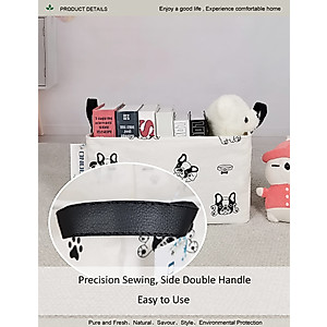 ONOEV Rectangular Fabric storage box, decorative basket and finishing basket with handle are used for the storage of clothes, books and sundries (Bulldog) 14.9’’L ×10.2’’W×9.05’’H inches