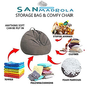 SANMADROLA Stuffed Animal Storage Bean Bag Chair Cover (No Filler)for Kids and Adults. Premium Corduroy Stuffable Beanbag for Organizing Children Plush Toys or Memory Foam Extra Large 300L (Warm Grey)