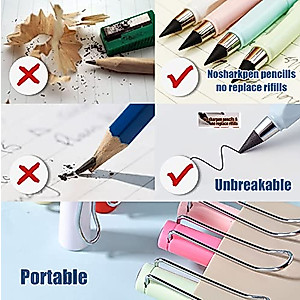 Lyomied 4Pcs Inkless Pencils Eternal, Everlasting Pencil with Eraser, and 4 Replacement Nibs,Unlimited Writing, Reusable Infinity Pencil, NO-Sharpening Pencils for Kids Student Writing Sketch