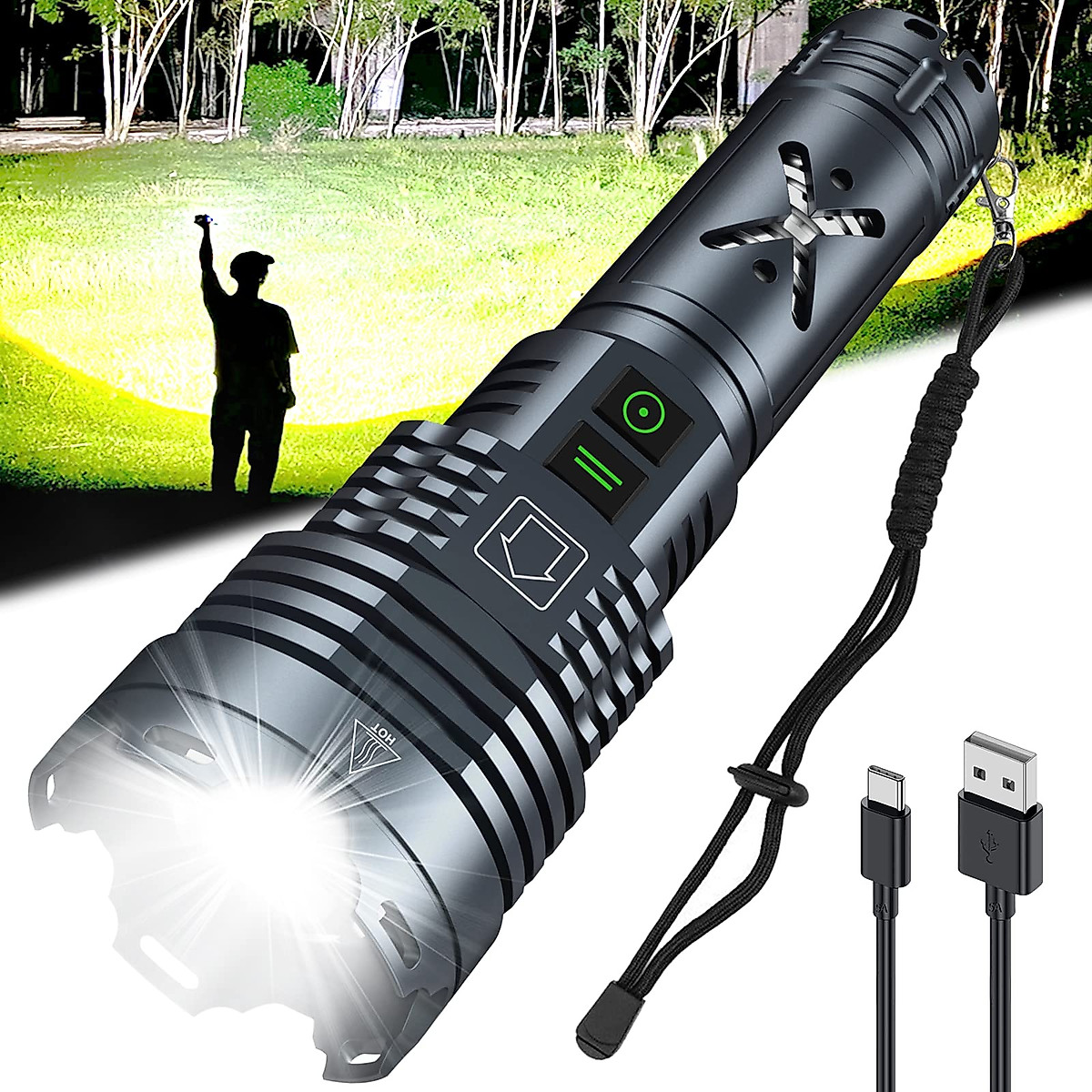 Gehavin Rechargeable LED Flashlights 1500000 High Lumens,XHP160.5 High Powered Flashlight Super Bright,Handheld Flashlight with Zoomable, 6 Modes,Waterproof for Emergencies and Camping,Dimgray