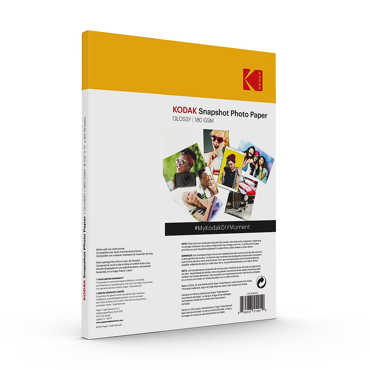 KODAK Photo Paper Gloss 8.5 X 11 SNAPSHOT 50 count, 48lb-180 g/m 2-8.5MIL (41301)