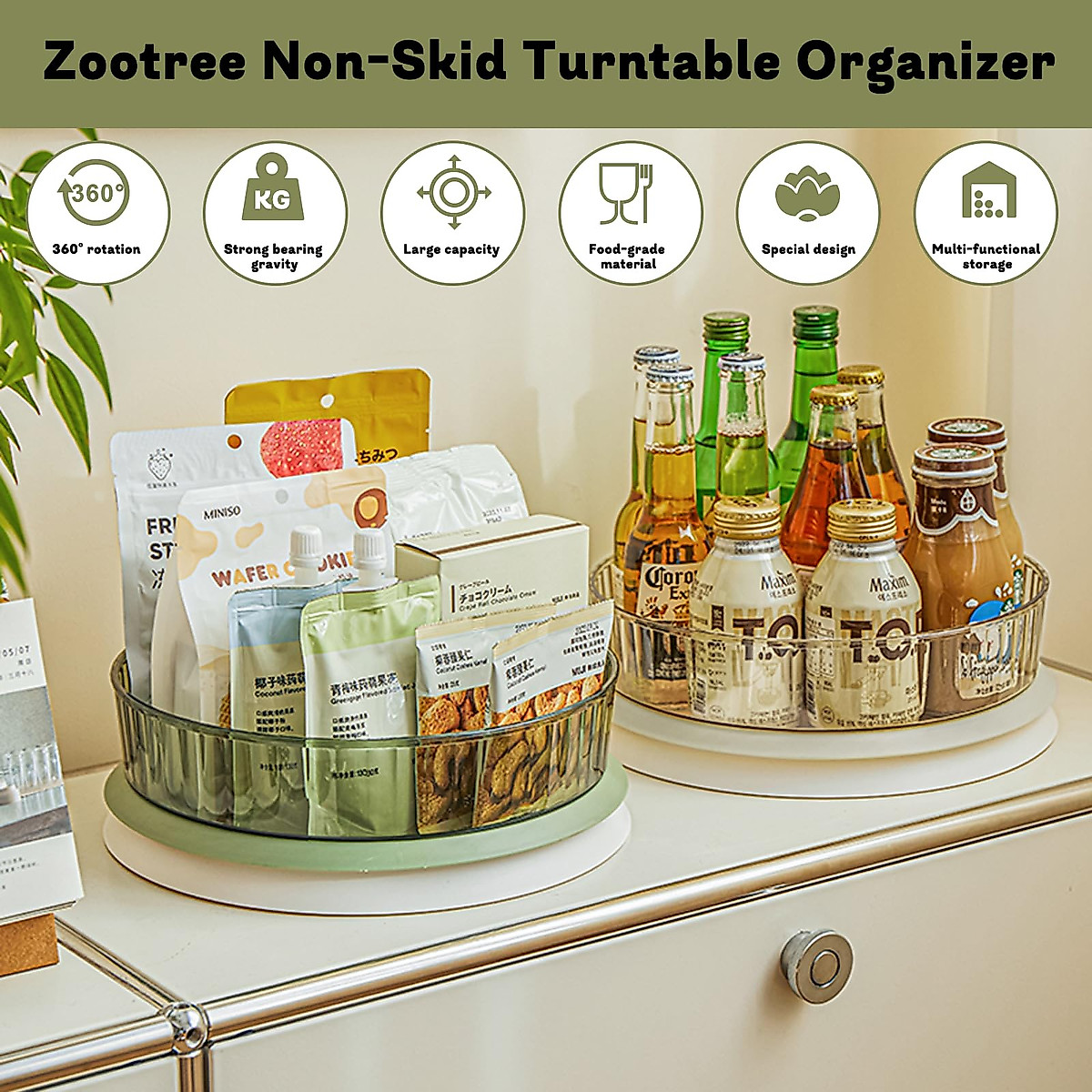 Lazy Susan Turntable for Cabinet Organizer, Bathroom Organizer Countertop, Spinning Makeup Perfume Organizer, Removable Design Organization, 360° Rotating Trays Storage (Clear)