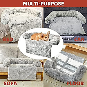 JMHUND Calming Dog Bed,Pet Couch Protector with Soft Neck Bolster,Plush Dog Sofa Mat for Furniture Protector with Removable Washable Cover