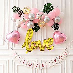 AnnoDeel 2pcs 41inch Love Foil Balloons,Gold Love Mylar Letter Balloons Big Banner Romantic Wedding Anniversary Decor Bridal Shower Birthday Party decorations