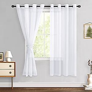 Hiasan White Sheer Curtains for Bedroom with Tiebacks, Lightweight Airy Breathable Voile Drapes Light Filtering Grommet Window Curtains for Living Room, Nursery, Farmhouse, W52 x L63, 2 Soft Panels