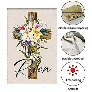 WODISON He is Risen Easter Garden Flag Jesus Religious Easter Garden Flag For Yard House, 12x18 Inch Easter Cross Lily Double Sided Printing, Outdoors Home Decorative Banner (Only Flag)