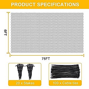 Garden Netting-6ft x 75ft Bird Netting for Garden, Heavy Duty Mesh Reusable Garden Net Protect Fruits Trees Plants Vegetable,Trellis Netting Pond Netting for Birds, Deer, Squirrels, Animals, Black