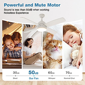 warmiplanet Ceiling Fan with Lights Remote Control, 48-Inch, White, 4-Blades