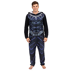 Marvel Men's Hooded One Piece Pajama, Black Panther Union Suit, S