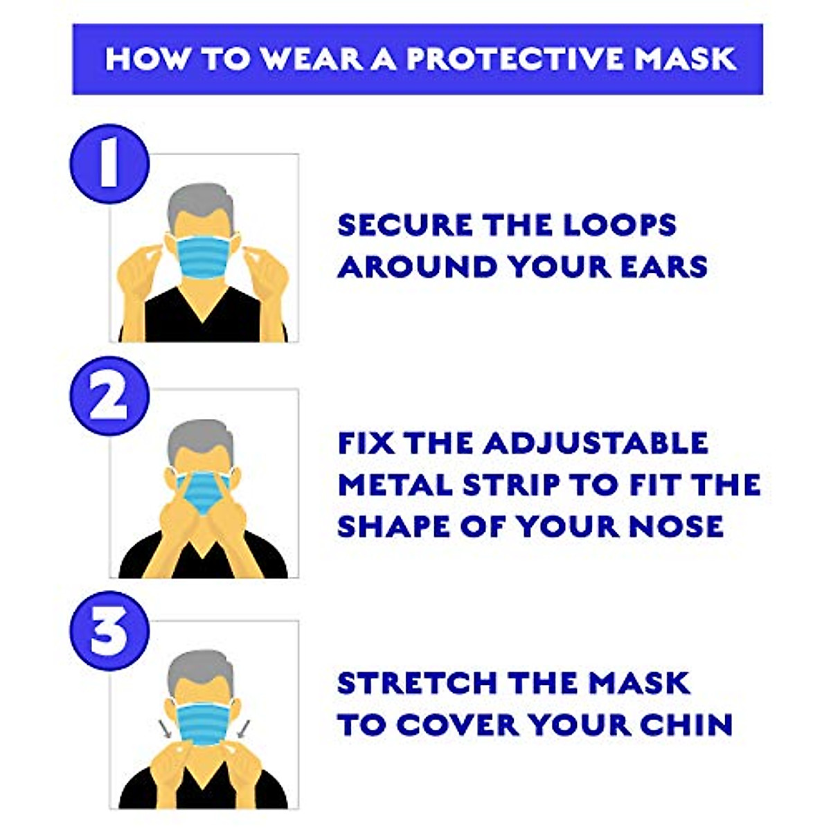 Class 1 Protective Face Masks - TITAN PROTECT Non Medical 3-Layer Disposable Face Mask, Daily Protection Filters >95% of Particles, Elastic Ear Loop, Adjustable and Comfortable, Blue (20 PC)