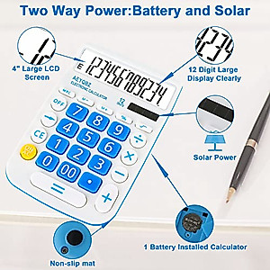 Calculators Desktop, Two Way Power Battery and Solar Desk Calculator, Big Buttons Easy to Press Used as Office Calculators for Desk, 12 Digit Adding Machine Calculators Large LCD Display(Blue)