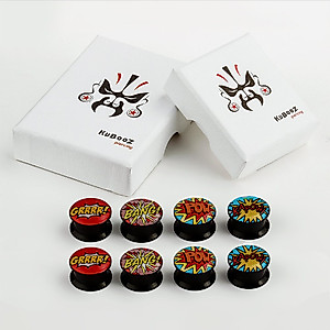KUBOOZ(4 Pairs) Cartoon Acrylic Ear Plugs Tunnels Gauges Stretcher Piercings