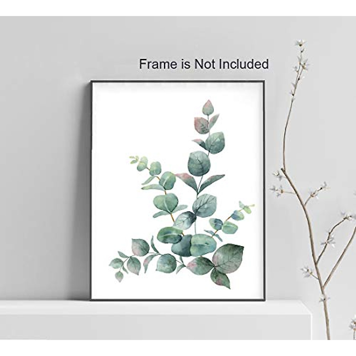 KAIRNE Eucalyptus Leaf Canvas wall Art Painting Set of 4 Unframed(8x10 Inch) Tropical Plant Decor Leaves pink flower art print Botanical Wall decor for living room home wall decoration