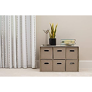 BIRDROCK HOME Cream Linen Cube Organizer Shelf with 6 Storage Bins – Strong Durable Foldable Shelf – Kid Toy Clothes Towels Cubby – Collapsible Bedroom Fabric Shelves and Cubes