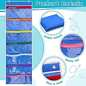 2 Pcs Daily Activity Kids Clothes Organizer Rainbow Weekly Hanging Closet Portable Kids Clothes Storage Prepare and Organize a Week’s Worth of Your Children's Clothing Organizer for Room (Blue)