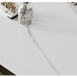 Jinsi Nan] Modern Sintered Stone Dining Table with X-Shaped Carbon Steel Base, Rectangular Dining Table for Kitchen Dining Room, Living Room, Restaurant, Black White (55 inches)