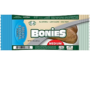 Bonies Natural Breath and Dental Formula Medium-Sized Single Bone - All-Natural Ingredients, Fresh Breath, Cleans Teeth, Low Calories, Chicken Flavor, 1 Bone