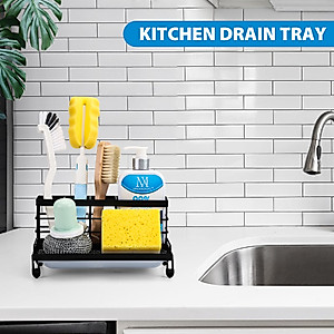 XG Glitter Sponge Holder for Kitchen Sink, Non-Slip Ktichen Sink Caddy Organizer, Bathroom Storage Organizer for Brush, Soap, Toiletries, Rustproof, Easy to Clean, Kitchen Bathroom Accessories - Black