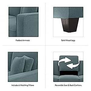 Bush Furniture Stockton U Shaped Sectional Couch, 123W, Turkish Blue Herringbone