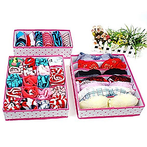 lucare 3Pcs 6/7/20 Compartment Grid Design Storage Box Underwear Bra Socks Drawer Organizer Case Green