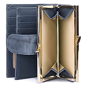 Buxton Heiress Leather Double Cardex Wallet 15 Credit Card Slots (Navy RFID Protected)