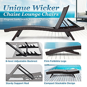 IDZO Katalina Chaise Lounge Set of 2-500lbs Support, UV Wicker, Ergonomic Wave Design, Reclining Backrest, Patio Furniture Set, Multi-Brown