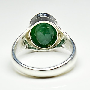 Jewelryonclick Natural 7 Carat Emerald Silver Rings for Women Bold Design with Bezel Setting in Size 4-13