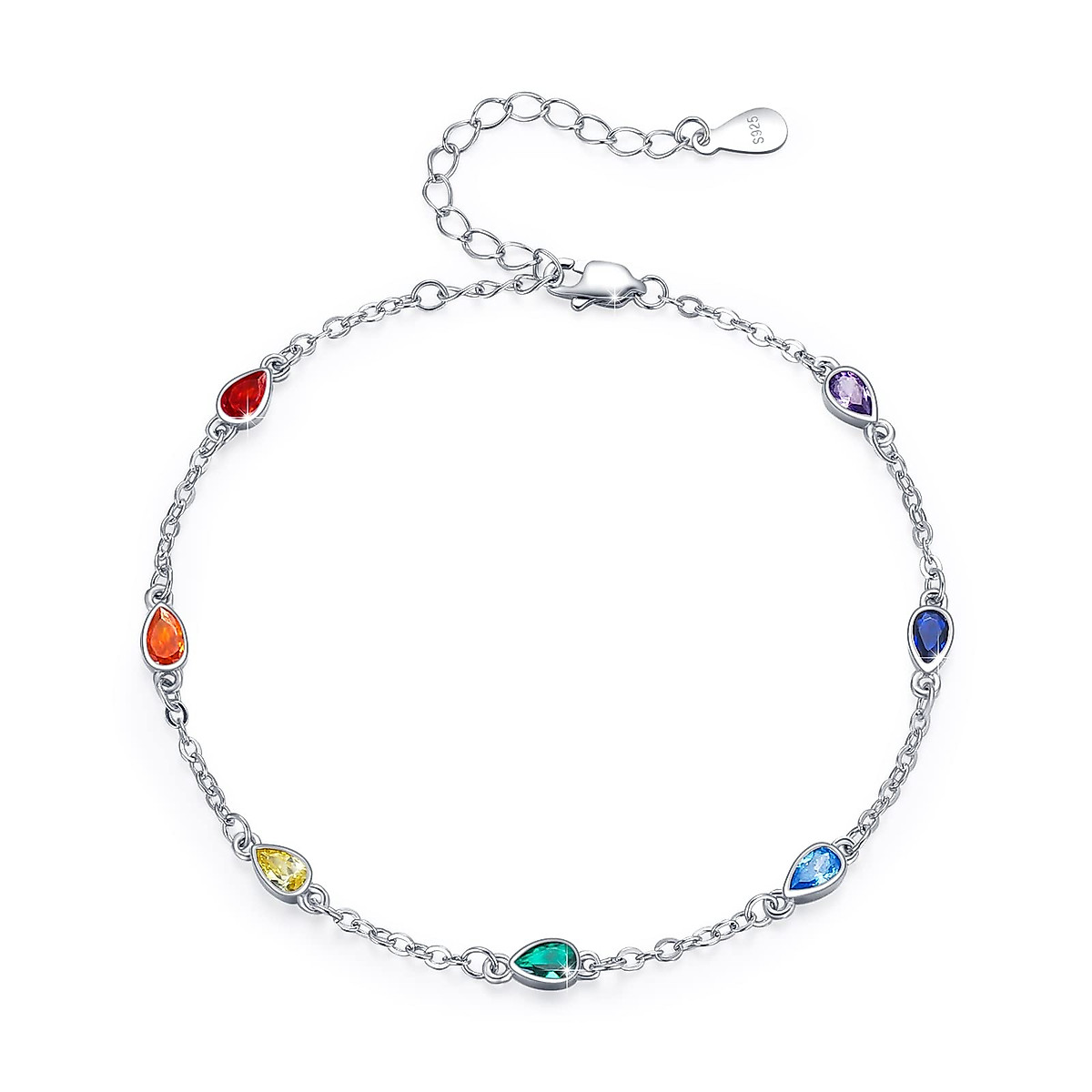 MEDWISE Chakra Bracelet Sterling Silver 7 Chakra Yoga Bracelet Teardrop Chakra Wrist Link Bracelet Birthday Christmas Gifts for Women Wife Girlfriend Mom Mama Mother