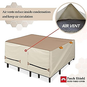 Porch Shield Patio Table Cover - Waterproof Outdoor Dining Table and Chairs Furniture Set Cover Square - 102 x 102 inch, Light Tan & Khaki