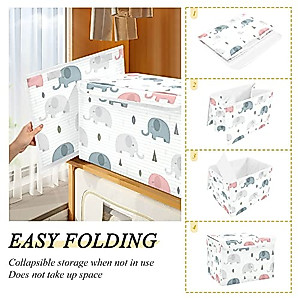 innewgogo Elephant Storage Bins with Lids for Organizing Cube Cubby with Handles Oxford Cloth Storage Cube Box for Study Room