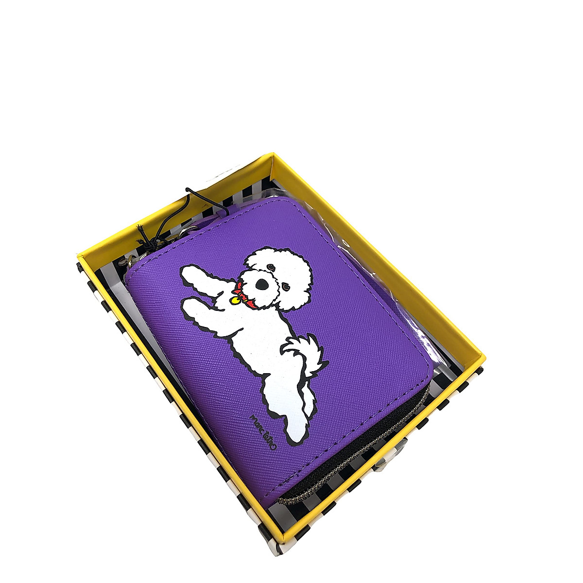 Marc Tetro French Bichon Puppy Dog Lover Purple Zipper Small Wallet Wristlet with Gift Box | 5x4x1 inches