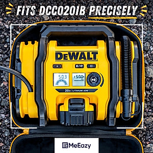 MeEazy Hard Storage Case for DEWALT DCC020IB 20V Max Air Compressor Tire Inflator, Protective Custom-Fit Storage, Padded Bag with Splash Proof YKK Zippers, Form-Fitting Shell & Wide Shoulder Strap