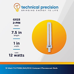 Replacement for General Electric G.E F13BX/841/ECO Light Bulb by Technical Precision - 13W Compact Fluorescent Bulb with 2-Pin GX23 Base - T4 4100k CFL - 2 Pack