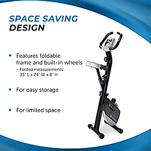 Stamina Folding Exercise Bike 182 - Foldable Exercise Bike with Smart Workout App, Stationary Bike for Home Workout - Up to 250 lbs Weight Capacity Black