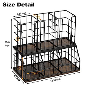 TQVAI Coffee Station Organizer, Coffee Bar Accessories Station Organizer, 6 Compartment Condiment Rack for Breakroom, Office, Home, Black/Archaize
