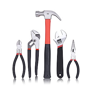 FASTPRO 215-Piece Home Repairing Tool Set with 12-Inch Wide Mouth Open Storage Bag,Household Hand Tool Kit,Red