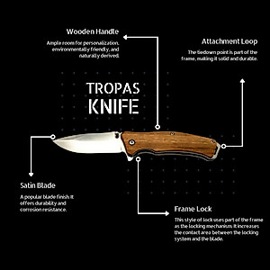 Tropas Folding Pocket Knife - EDC 3Cr13 Stainless Steel Blade with Wood Handle