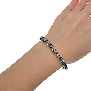 PammyJ Thin Dragonfly Abalone Silvertone Stretch Bracelet