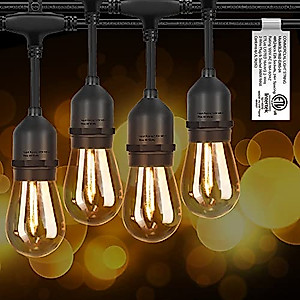 EIKOSON 𝟒𝟖𝑭𝑻 LED Outdoor String Lights with 𝟮𝟰 Weatherproof Shatterproof Edison 𝑳𝑬𝑫 𝑩𝒖𝒍𝒃𝒔(2 𝑺𝒑𝒂𝒓𝒆)，Commercial Grade Waterproof Hanging Lights for Backyard Porch Balcony Party