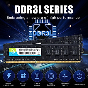 32GB(4X 8GB) DDR3L/DDR3 1600MHz Desktop RAM 32GB PC3L-12800U DIMM RAM PC3 12800 CL11 1.35V/1.5V DDR3-1600 2RX8 240-Pin Unbuffered Non-ECC Upgrade Module Ram Desktop Memory RAM