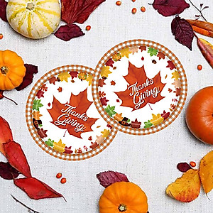 OBENIM HALIM 24 pcs Thanksgiving Fall Paper Plates Autumn Leaves Design Dessert Paper Plates For Disposable Holiday Thanks Theme Party Dinnerware