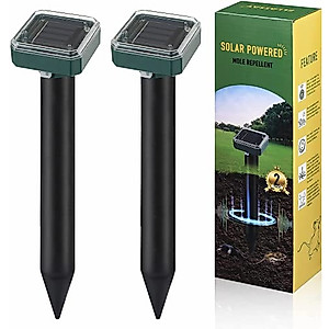 Solar Mole Repellent, Waterproof Ultrasonic Mole Repellent Chipmunk Repellent Outdoor, Gopher Sonic Repellent for Rodent Groundhog Chipmunk Gopher Repeller, Burrowing Gopher Control
