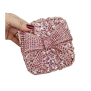 Bowknot Cute Women Crystal Box Clutch Evening Bags Wedding Party Cocktail Rhinestone Handbags and Purses Hollow Evening Bag (pink)