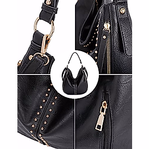 Concealed Carry Extra Large Hobo Bag Crossbody Purse Shoulder Bag Handbag Wallet Faux Leather Women Tote (Black)