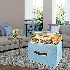 JYPS 3-Pack Extra Large Collapsible Storage Bins with Lids and Handles (15x10x10 inches), Washable Foldable Clothes Storage Boxes, Storage Cubes Organizer for Bedroom Closet Office -Blue