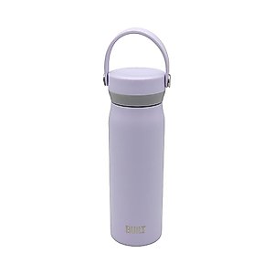 BUILT Cascade Double Wall Vacuum Insulated Stainless Steel Wide Mouth Water Bottle with Comfort Grip and Carry Handle Lid, 20 ounces, Lavendar